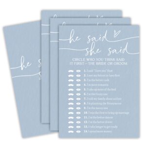 exw elegant blue bridal shower game cards - he said she said - engagement party cards, newlyweds party decorations, 30 pcs per set, bridal shower game supplies - a07