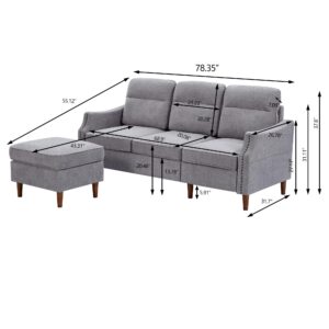 Enobala 79" Convertible Sectional Sofa Couch, 3 Seat L Shaped Sofa for Living Room, Apartment and Office