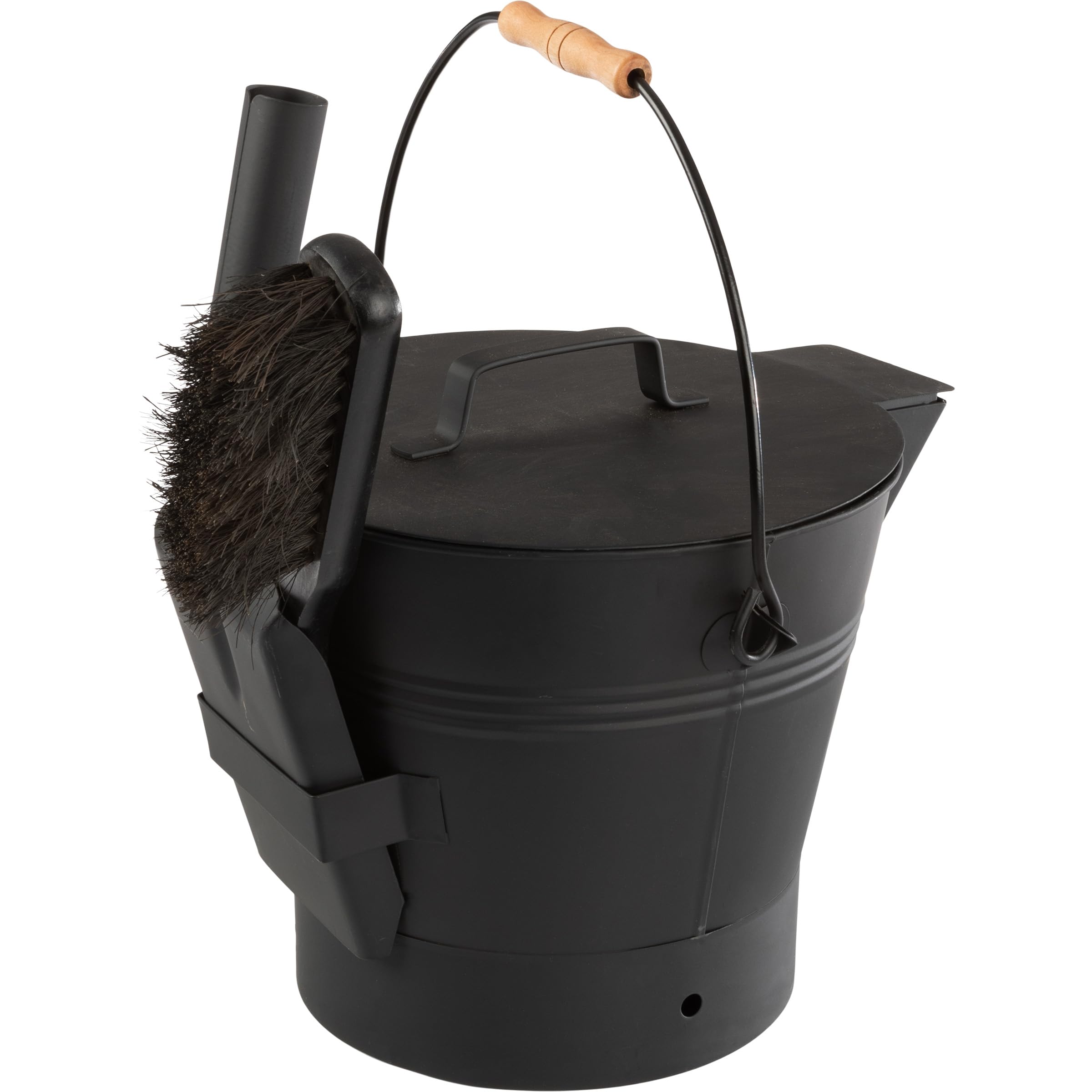 Pure Garden Ash Bucket with Lid, Broom, and Shovel, Black