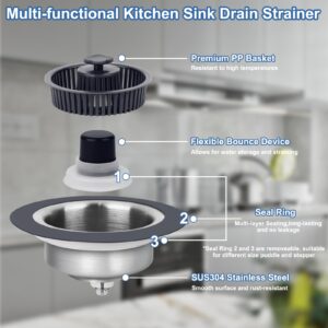 Semour Upgraded 3 in 1 Kitchen Sink Drain Strainer Stopper 304 Stainless Steel Pop Up Kitchen Sink Stopper Anti-Clogging Kitchen Sink Strainer Basket Filter for US Standard 3-1/2 Inch Drain