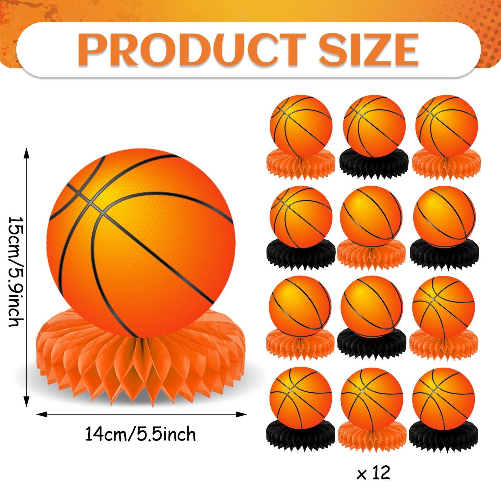 Chunnin 12Pcs Basketball Honeycomb Centerpiece Basketball Birthday Party Decoration Basketball Themed Party Table Toppers Basketball Party Table Centerpieces for Boy Sport Baby Shower Party Supplies