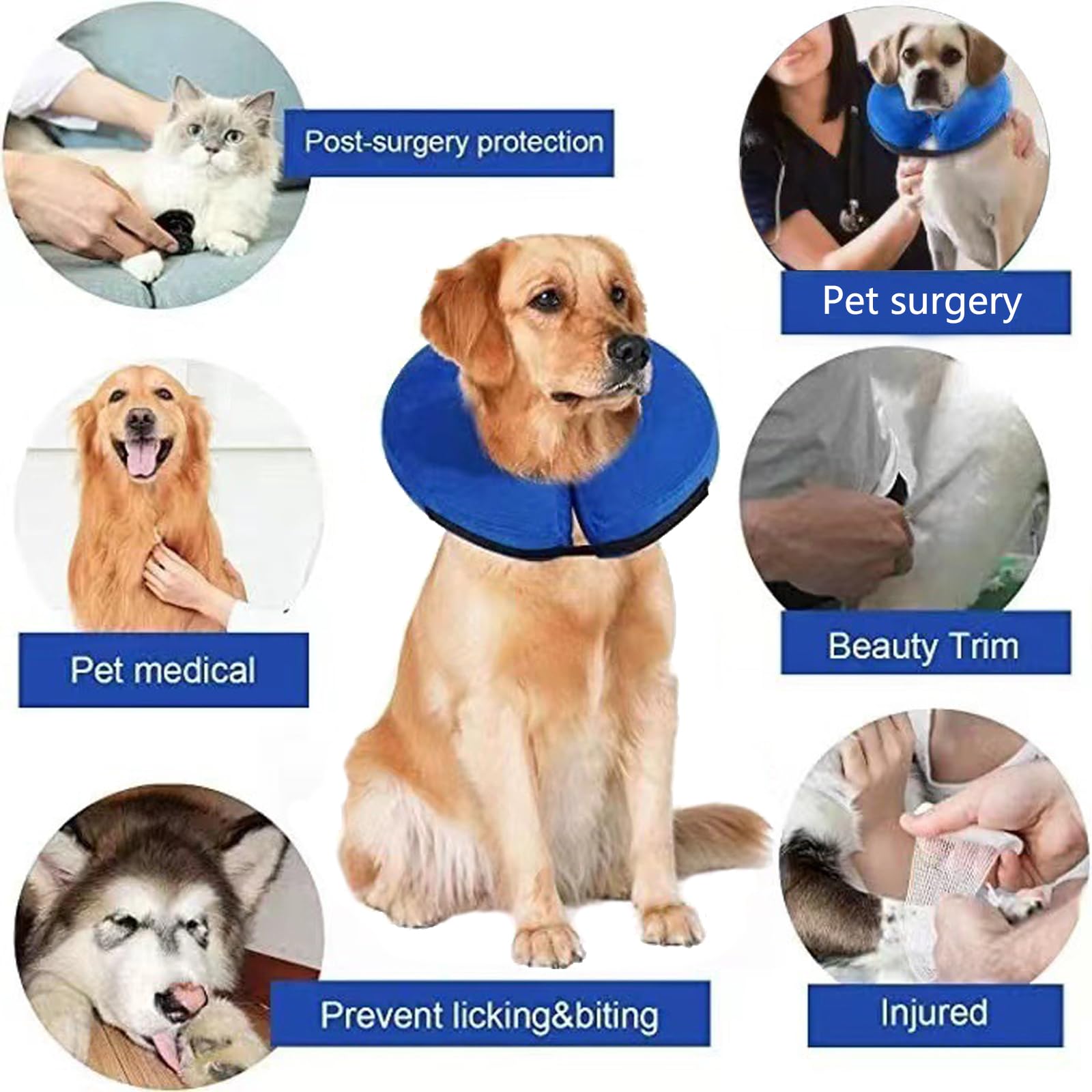 Dog Cone Collar, Inflatable Dog Cone Soft Protective Dog Cone Collar After Surgery Alternative E Collar Cone for Dogs and Cats Blue L (15-19") ﻿