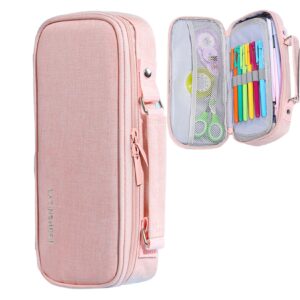 kebeixuan pencil case large capacity canvas pencil pouch organizer with zipper multifunctional pencil box with compartmens (pencil case pink-a)