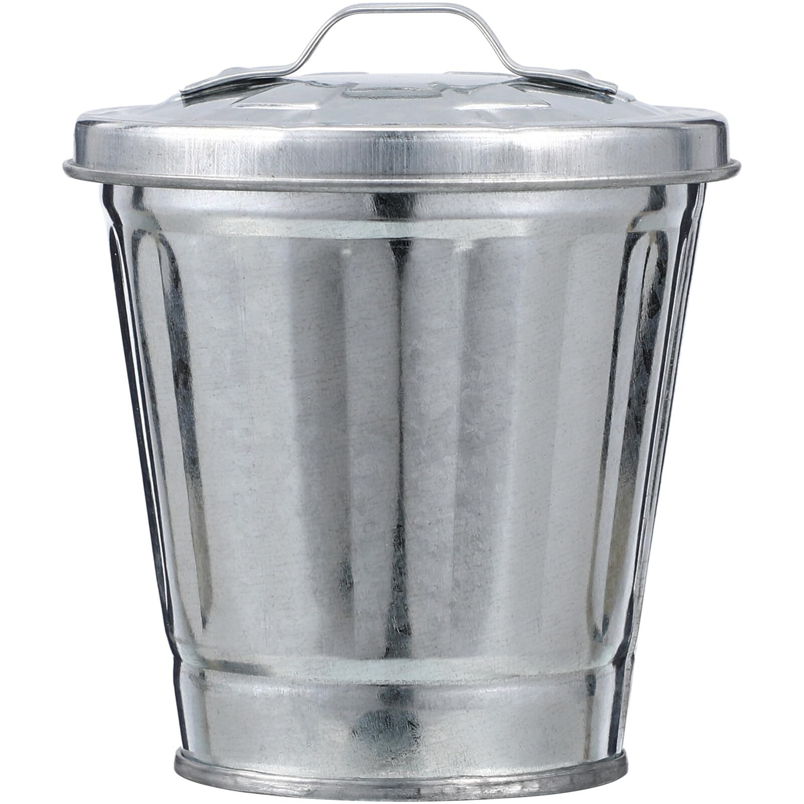 Kichvoe Mini Galvanized Trash Can with Lid Tiny Wastebasket Trash Bin Small Metal Buckets Garbage Bin Tabletop Rubbish Bin Flower Pot Pen Holder for Succulent Office