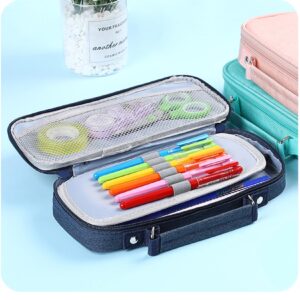 KEBEIXUAN Pencil Case Large Capacity Canvas Pencil Pouch Organizer with Zipper Multifunctional Pencil Box with Compartmens (Pencil Case Pink-A)