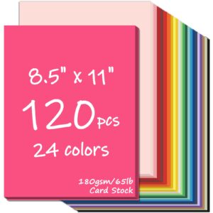 120 sheets colored cardstock, 180gsm/65lb 24 colors cardstock print paper 8.5 x 11 inches, double sided printed card stock paper for scrapbook school office printing diy craft