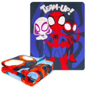 Spidey and Friends Throw Blanket for Toddlers - Spidey and Friends Blanket for Boys Bundle Includes 40" x 50" Spidey Throw Blanket Plus Create-A-Face Sticker Book, More | Spiderman Blanket for Boys