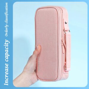 KEBEIXUAN Pencil Case Large Capacity Canvas Pencil Pouch Organizer with Zipper Multifunctional Pencil Box with Compartmens (Pencil Case Pink-A)