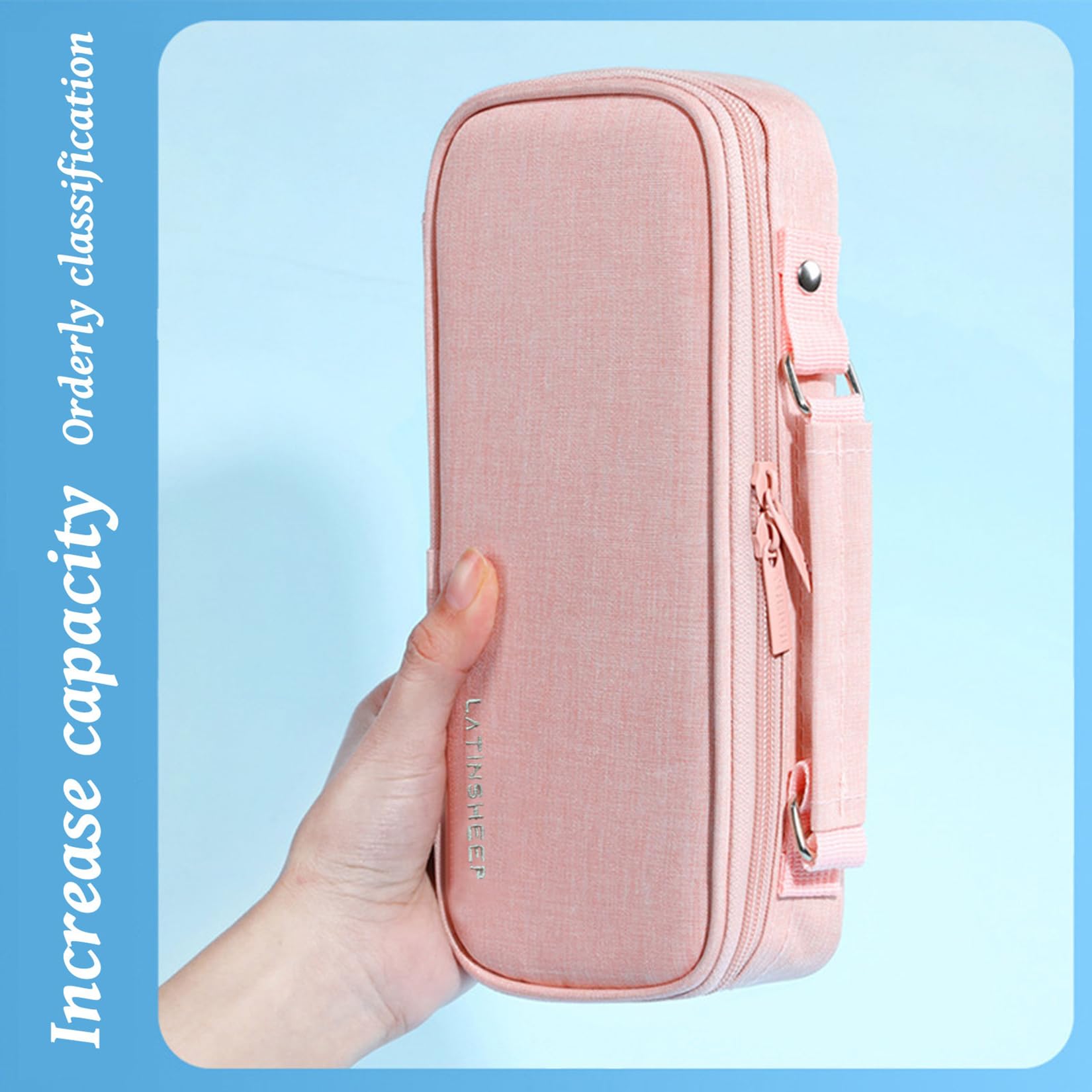 KEBEIXUAN Pencil Case Large Capacity Canvas Pencil Pouch Organizer with Zipper Multifunctional Pencil Box with Compartmens (Pencil Case Pink-A)