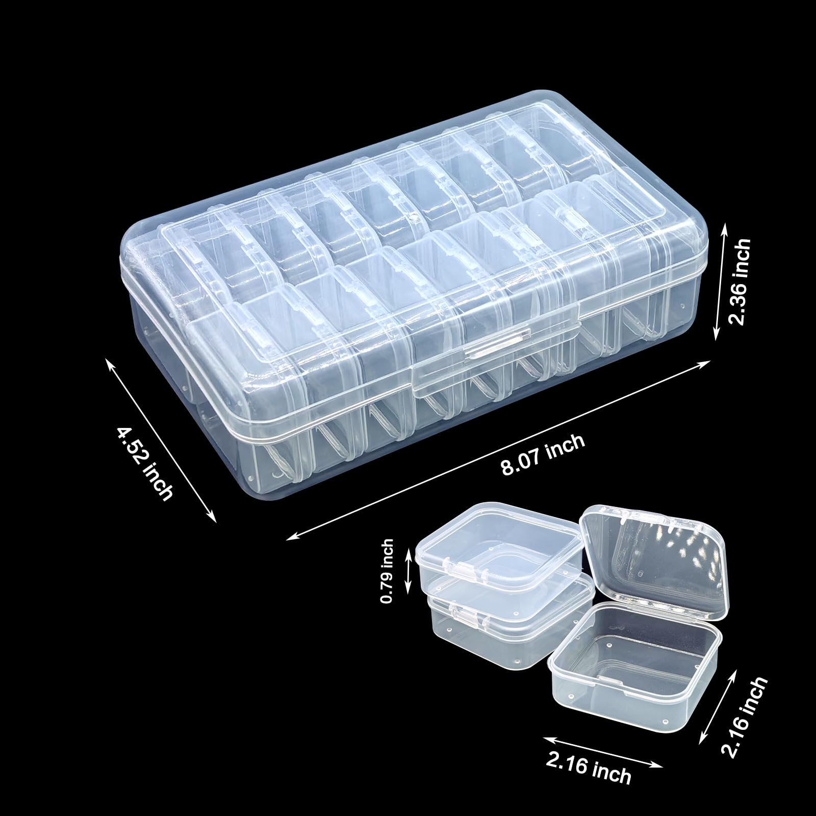 Small Bead Organizer Boxes, 19 Pieces Plastic Storage Cases Mini Clear Bead Storage Containers Transparent Boxes with Hinged Lids for Jewelry Making and Craft Supplies