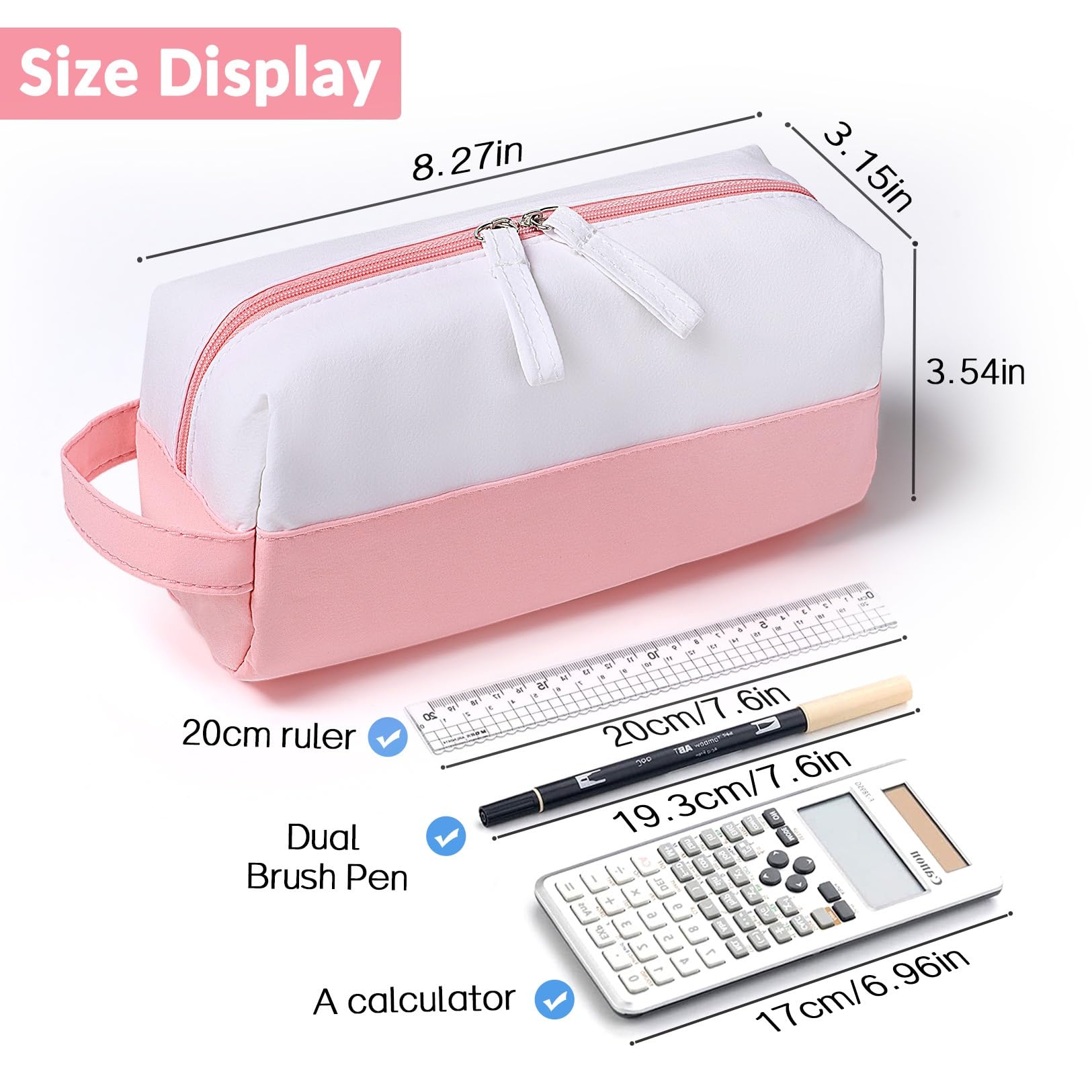 Sooez Big Capacity Pencil Case, Cute Two-Tone Pencil Pouch Aesthetic, Large Capacity Pen Bag with 4 Compartments, Soft Pencil Case Organizer with Zipper & Handle, Pencil Holder Pouch for Teen Girls