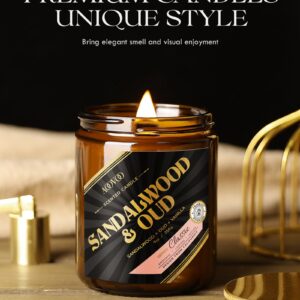 AOOVOO Wood Wick Candles - Sandalwood&Oud/Rose&Sandalwood/Mahogany Teakwood/Jasmine, Scented Candles for Home, Soy Candles, Candle for Man, 36 oz, 220 Hours Burn