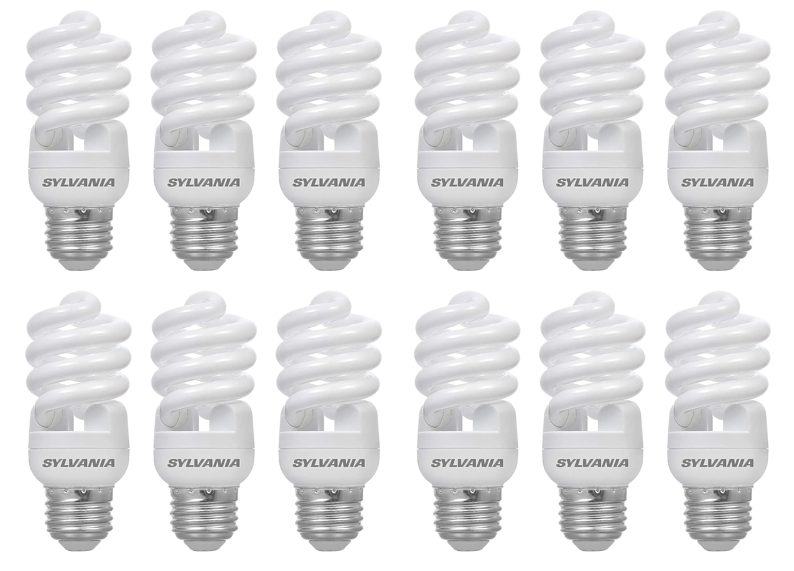 LEDVANCE (12 Bulbs) Sylvania CFL T2 Twist Light Bulb, 2700K Soft White, 60 watt Equivalent, Efficient 13 watts, 850 Lumens, Medium Base - 12 Pack Compact Fluorescent