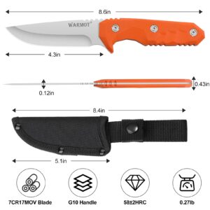 warmot® Survival Knife - Fixed Blade Knife High Carbon Steel, Bushcraft Knife Outdoor Knives for Survival, Camping, Hiking (G10 Handle) Orange