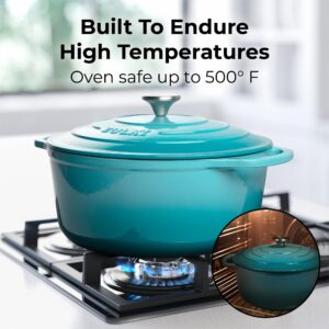 Zulay Kitchen 6 Quart Enameled Cast Iron Dutch Oven with Lid – Premium Durability & Oven Safe up to 500°F – Heavy Duty Cookware Perfect for Bread Baking, Stews, Braising & Roasting – Turquoise