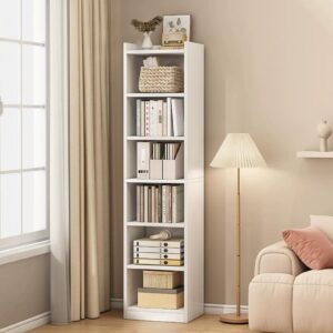 yoakaiax 70.9 inch tall narrow bookcases, tall bookshelf narrow bookshelf modern white corner bookcase with storage, 6 tier cube display shelves for home office white