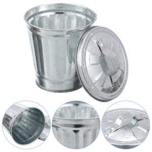 Kichvoe Mini Galvanized Trash Can with Lid Tiny Wastebasket Trash Bin Small Metal Buckets Garbage Bin Tabletop Rubbish Bin Flower Pot Pen Holder for Succulent Office