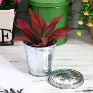 Kichvoe Mini Galvanized Trash Can with Lid Tiny Wastebasket Trash Bin Small Metal Buckets Garbage Bin Tabletop Rubbish Bin Flower Pot Pen Holder for Succulent Office