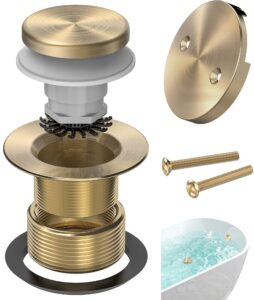 sogmeter brushed gold tub drain kit with hair catcher, premium brass tip-toe bathroom tub drain replacement and 2-hole overflow faceplate, 11.5/16 unc bathtub drain stopper assembly