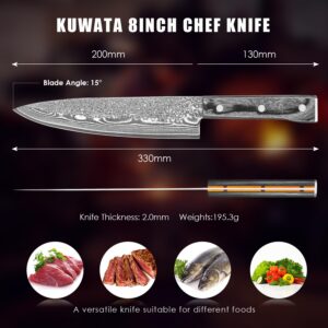 Damascus Chef Knife 8 Inch, Professional Japanese VG10 Damascus Steel Super Sharp Cooking Knife, G10 Ergonomic Color Wooden Handle with Luxury Gift Box