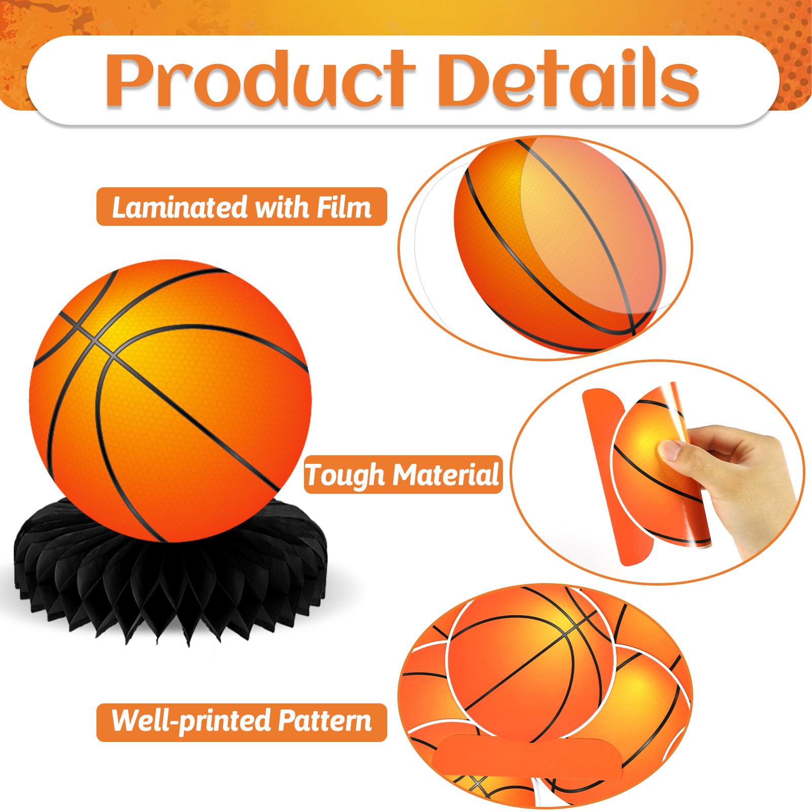 Chunnin 12Pcs Basketball Honeycomb Centerpiece Basketball Birthday Party Decoration Basketball Themed Party Table Toppers Basketball Party Table Centerpieces for Boy Sport Baby Shower Party Supplies