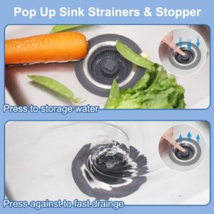 Semour Upgraded 3 in 1 Kitchen Sink Drain Strainer Stopper 304 Stainless Steel Pop Up Kitchen Sink Stopper Anti-Clogging Kitchen Sink Strainer Basket Filter for US Standard 3-1/2 Inch Drain