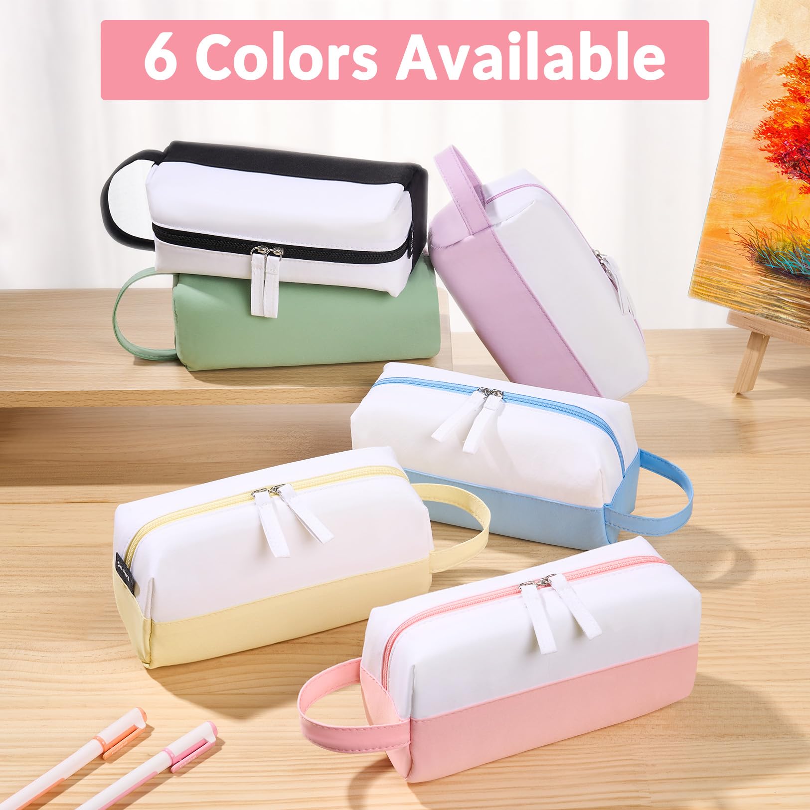 Sooez Big Capacity Pencil Case, Cute Two-Tone Pencil Pouch Aesthetic, Large Capacity Pen Bag with 4 Compartments, Soft Pencil Case Organizer with Zipper & Handle, Pencil Holder Pouch for Teen Girls