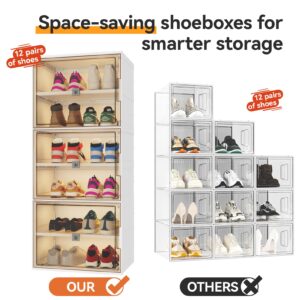 ZZCZZ Shoe Organizer for Closet, Large Clear Plastic Stackable Shoe Storage Boxes, 6 Tiers 12 Pairs Easy Assembly Shoe Cabinet with Magnetic Clear Door, Foldable Shoe Rack Container Bins for Entryway