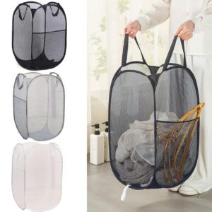 3 color popup mesh laundry baskets, collapsible and portable clothes washing laundry hampers with reinforced carry handles for home, travel, college dorm（vertical）