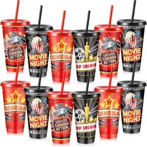 uiifan 12 pcs movie night cups 24oz movie night supplies reusable tumbler with lid and straw movie party decorations birthday party favors