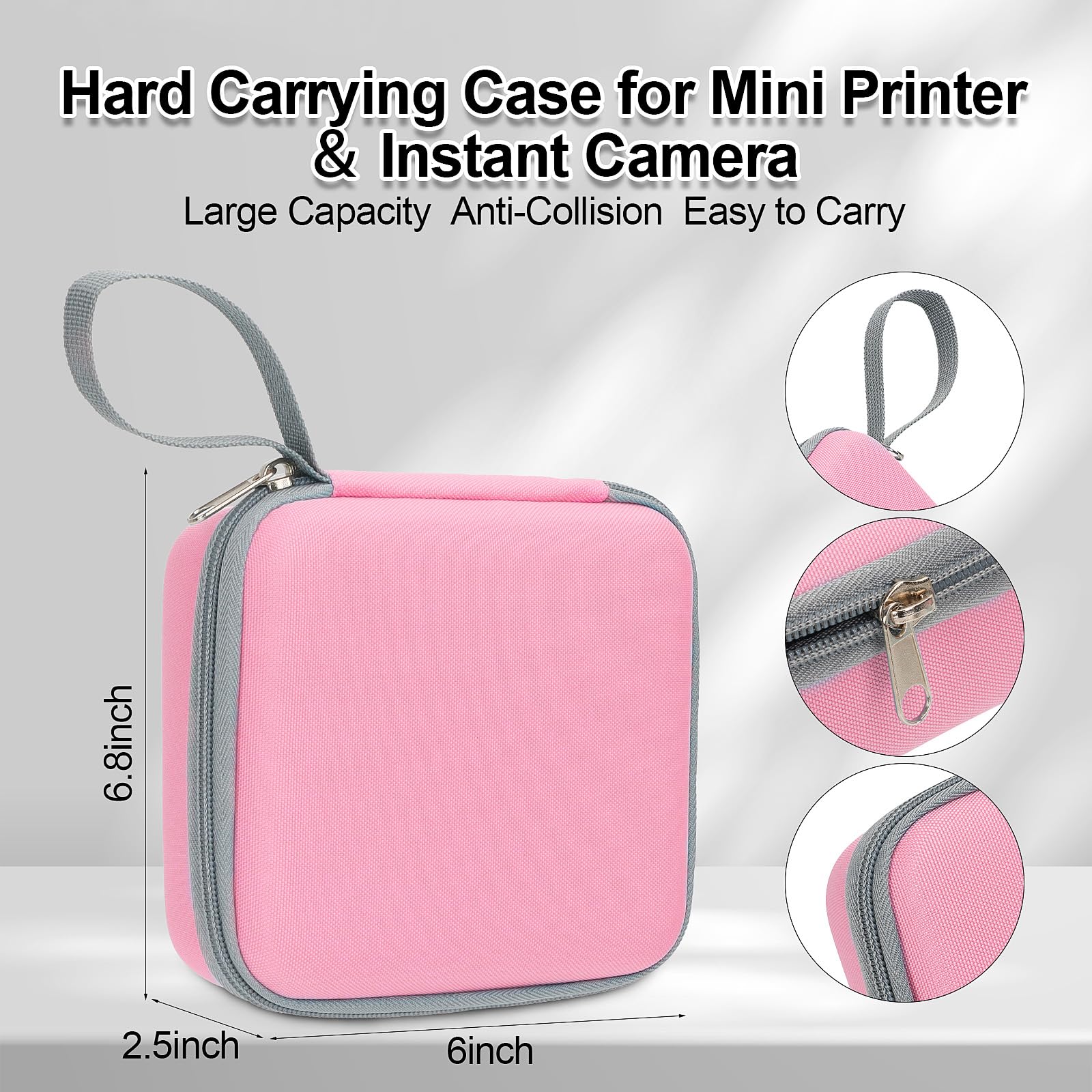 HBCX Mini Printer Case,Hard Protective Box,Portable High-capacity Travel Carrying Case,Suitable for Thermal Inkless Sticker Photo Printer,Label Marker,Instant Print Camera(Only Pink Case), big