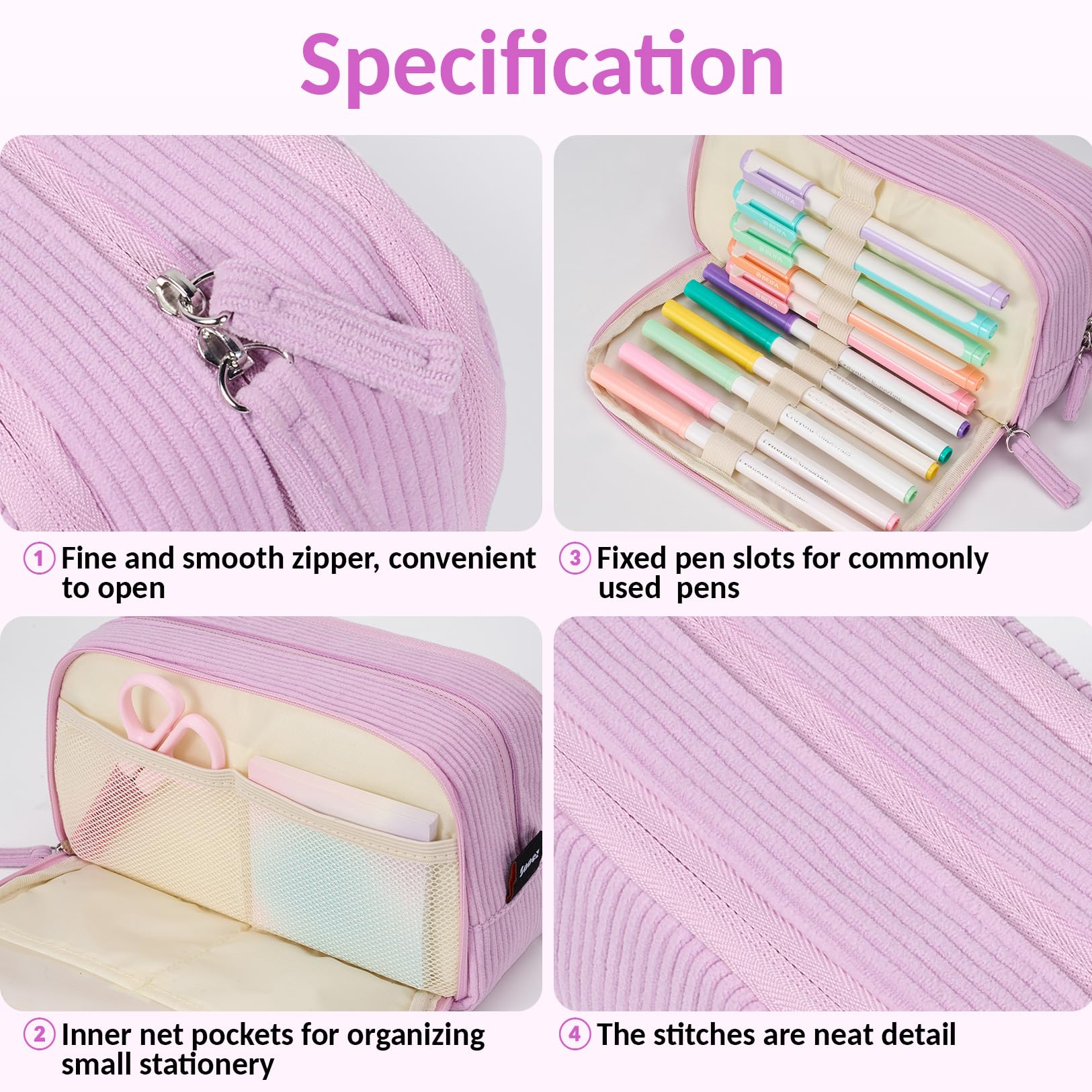 Sooez Big Capacity Pencil Case Pen Pouch, Soft Corduroy Pencil Bag with 3 Compartment, Multiple Pockets, Sturdy Zipper, Cute School Supplies Pen Bag Organizer For Teen Girls College