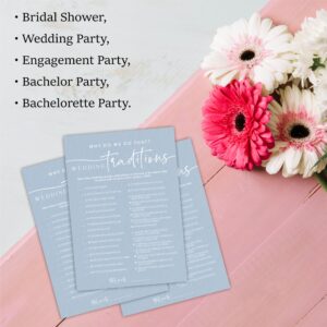 EXW Elegant Blue Bridal Shower Game Cards - Wedding Traditions Game - Engagement Party Cards, Newlyweds Party Decorations, Bridal Shower Game Supplies (30 Game Cards & 1 Answer Card) - A08