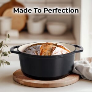 Zulay Kitchen 6 Quart Enameled Cast Iron Dutch Oven with Lid – Premium Durability & Oven Safe up to 500°F – Heavy Duty Cookware Perfect for Bread Baking, Stews, Braising & Roasting – Onyx Black