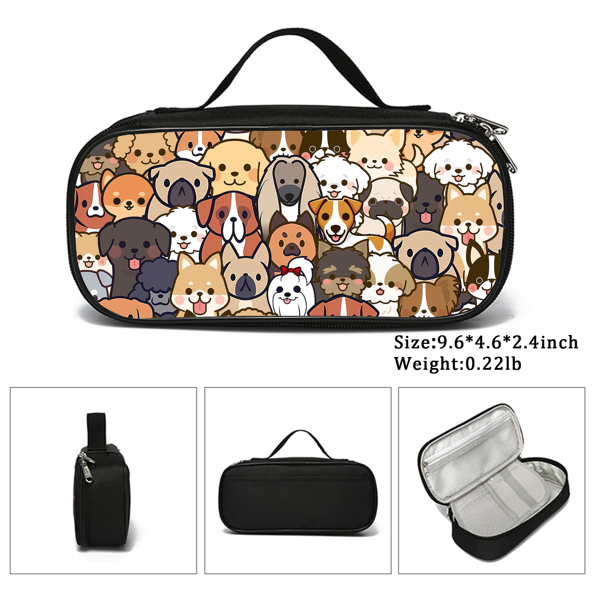 Rovozar Kawaii Dog Pencil Case for Girls Boys, Animals Pencil Box for Kids Dog Pen Makeup Bag, Large Capacity Dog Pencil Pouch with Zipper Compartments for Office School