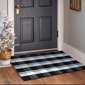 ompaa black and white indoor outdoor rugs, 27.5x43 inch hand-woven cotton buffalo plaid checkered rug, anti-skid layered doormats, machine washable front porch door mats for farmhouse entryway patio