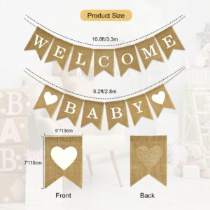 Anwyll Welcome Baby Burlap Banner,Baby Shower Decoration Banner,Pre-Strung Oh Welcome Baby Shower Sign for Backdrop,Adorable Neutral Gender Reveal Party Decor,Baby Announcement Sign for Girls Boys