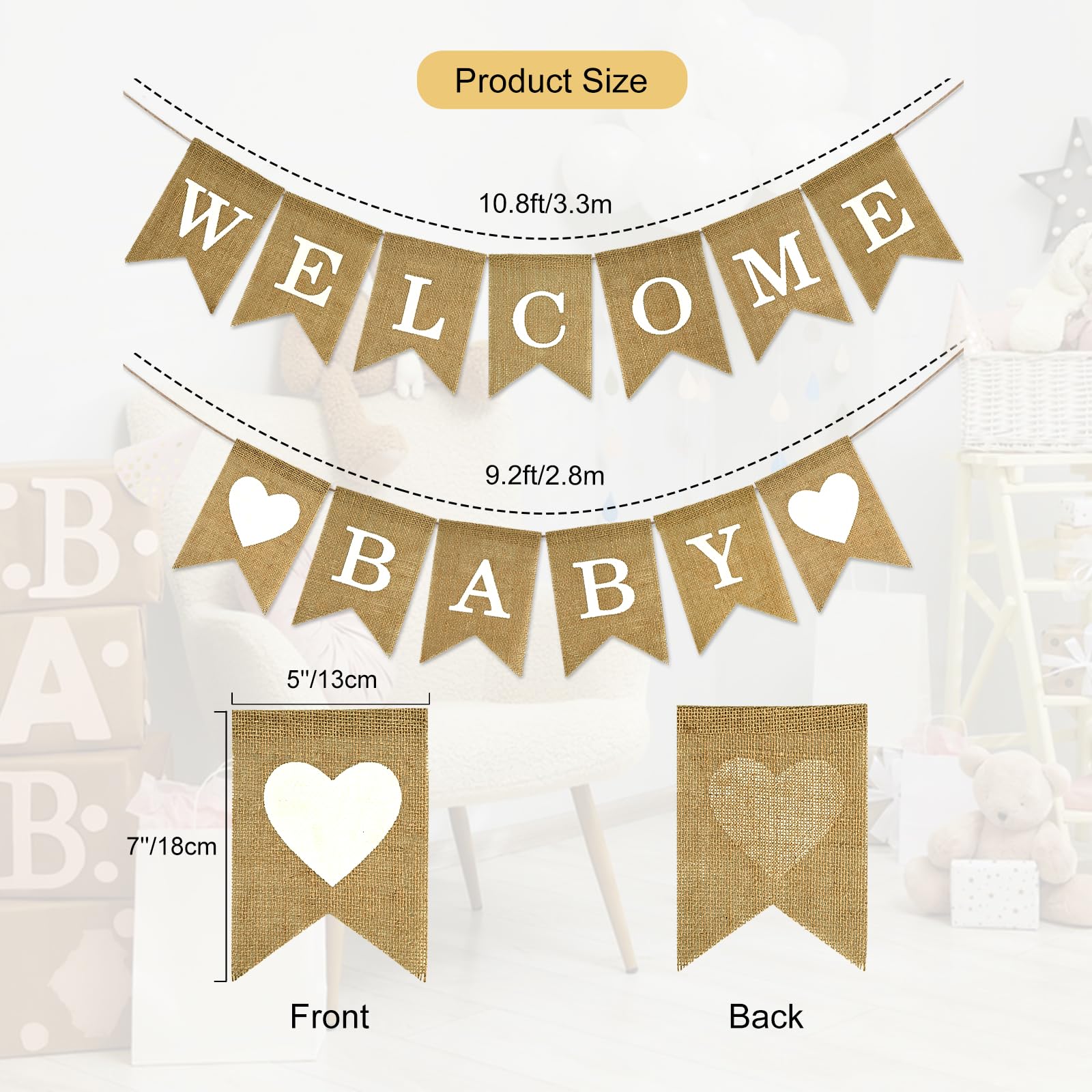 Anwyll Welcome Baby Burlap Banner,Baby Shower Decoration Banner,Pre-Strung Oh Welcome Baby Shower Sign for Backdrop,Adorable Neutral Gender Reveal Party Decor,Baby Announcement Sign for Girls Boys