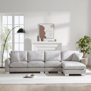 jurmalyn 119" modern sectional sofa couch for living room l-shape sofa couch with chaise, oversized 4-seat sofa couch with 2 pillows fabric couch set for apartment office, light grey