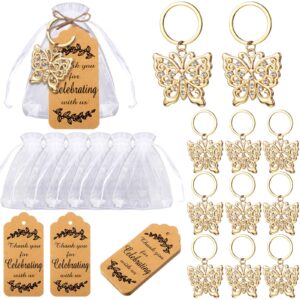 ecation 40 set christmas butterfly keychain party favors butterfly keychain for guest baptism party favor metal crystal butterfly keyring souvenirs thank you tags for baby shower favor (gold)