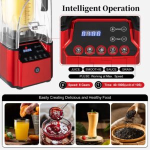 FTUREPAC 2200W Commercial Professional Blender W/Shield Quiet Sound Enclosure Timer,Smoothie Blender with Intelligent Touch Button and Clear LED Screen