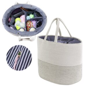 mabozoo crochet bag organizer,large capacity yarn storage bag for carrying crochet accessories,holding yarn,portable travel knitting bag for crochet lovers（15.7 * 10.6）