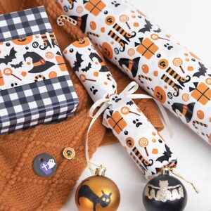 LeZakaa Reversible Halloween Wrapping Paper - Pumpkin, Witch Hat & Black and White Plaid Design for Halloween, Nightmare before Christmas Holiday, Party - 17 inches x 32.8 Feet (46.45 sq.ft.)