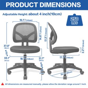 Armless Swivel Mesh Computer Office Desk Chair No Arms Height Adjustable with Lumber Support for Child and Adult