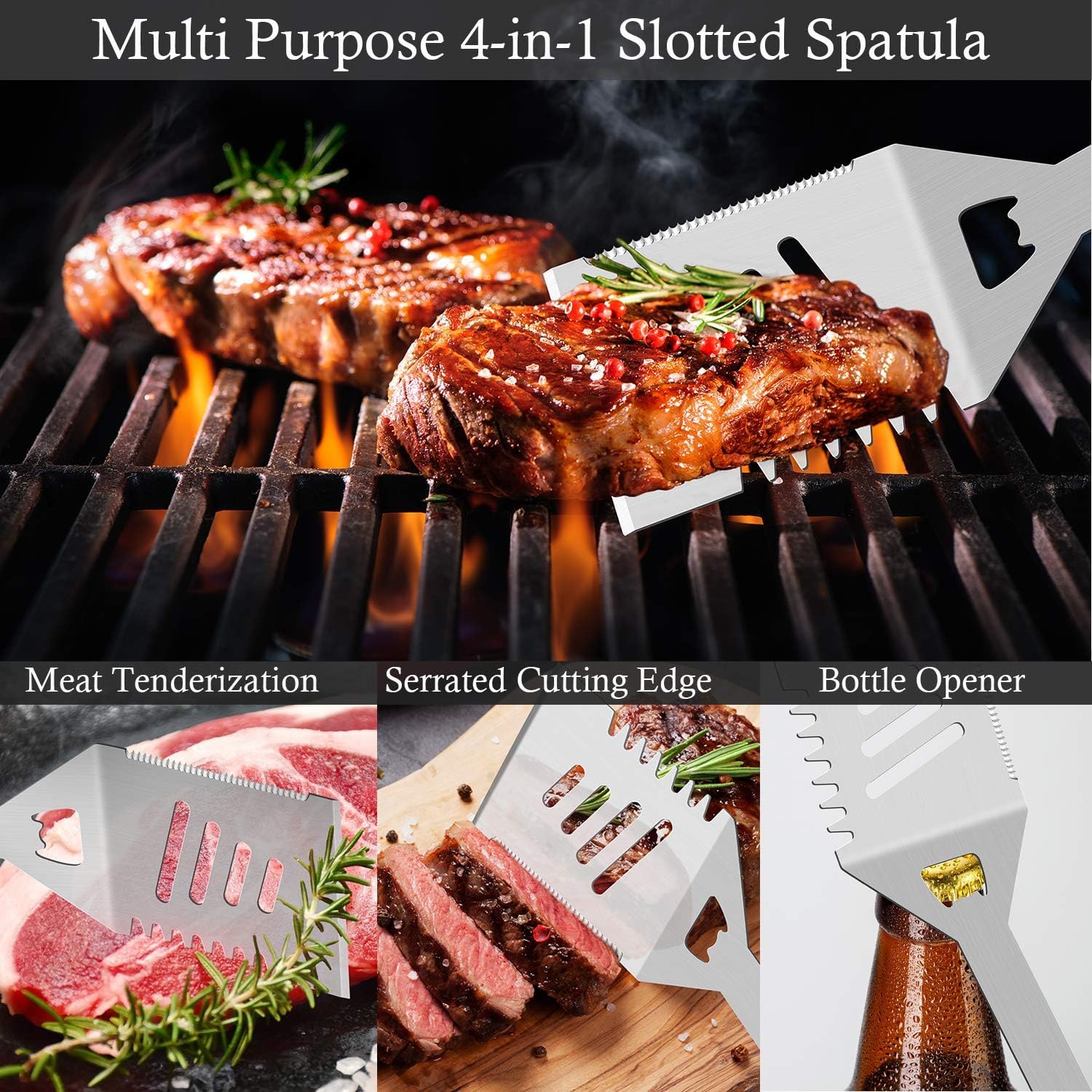 Personalized 34pc BBQ Grill Accessories Set with Thermometer - Father's Day Gift - Personalized Heavy Duty Stainless Steel Grill Set in Case - House Warming Gift