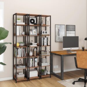 GiftGo 7-Tier Tall Narrow Bookshelf Corner Skinny Thin Bookcase Open Storage Display Rack Industrial Book Shelves Vertical Storage for Small Space Home Office Living Room (Rustic Brown, Narrow)