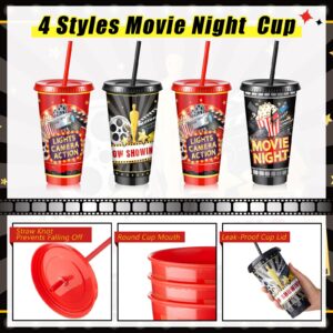 Uiifan 12 Pcs Movie Night Cups 24oz Movie Night Supplies Reusable Tumbler with Lid and Straw Movie Party Decorations Birthday Party Favors