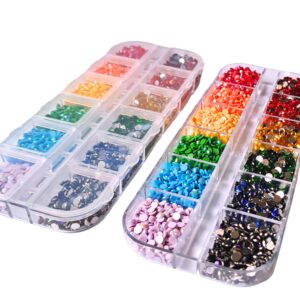 generic ylj crystal and ab diamond painting drills: 9600pcs of brilliant rhinestone diamonds, organized in 2 12-grid container with 12 dmc colors, small, ylj-400-ab-cr