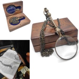 wave nautical portable handled loupe monocle for library 10x magnifiers antique brass chain necklace with 40mm diameter glass magnification lens pendant round magnifying optical magnifier