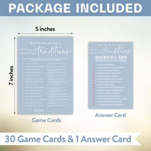 EXW Elegant Blue Bridal Shower Game Cards - Wedding Traditions Game - Engagement Party Cards, Newlyweds Party Decorations, Bridal Shower Game Supplies (30 Game Cards & 1 Answer Card) - A08